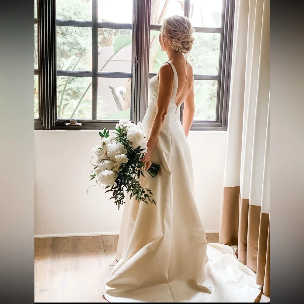 Romona Keveza | Dresses | Romona Keveza Ivory Satin Aline Wedding Gown ...